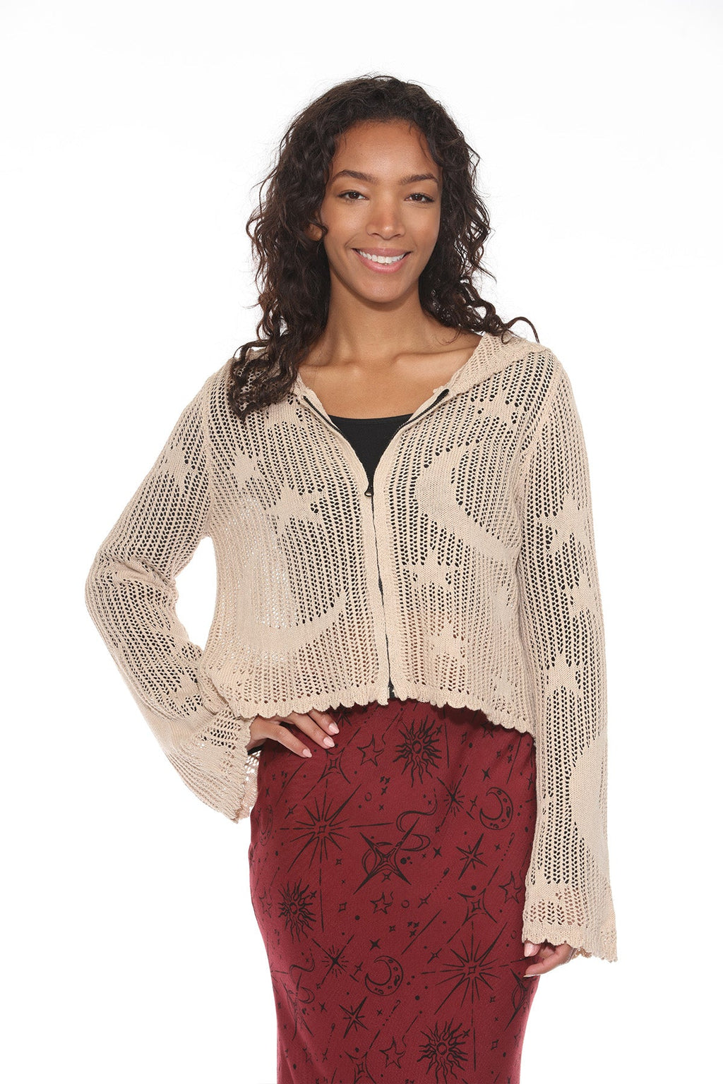 Celestial Lacy Cropped Zip Hoodie – Lakhay-Retail