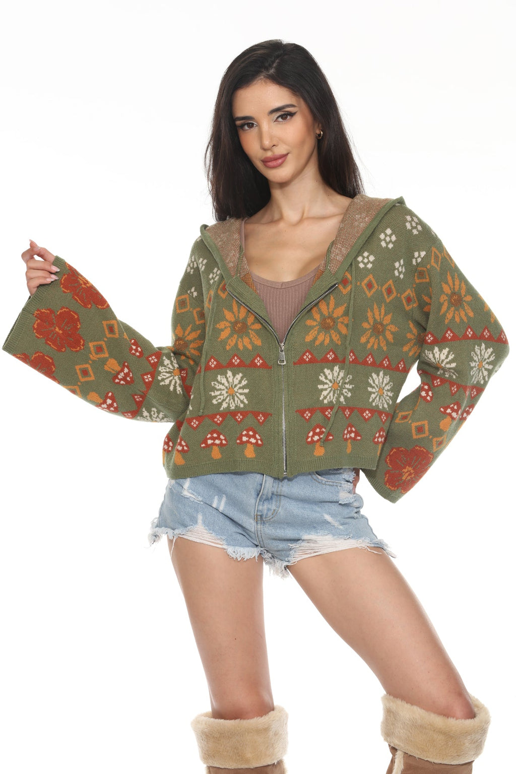 Fair Isle Mushroom Zip Hoodie – Lakhay-Retail