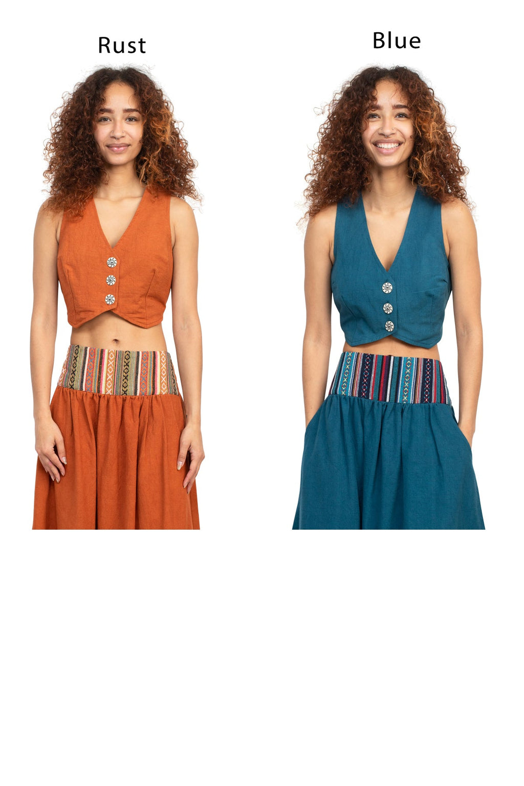 Shop the Rustic Stripe Fitted Vest: Cropped, Carved Buttons, Cotton ...