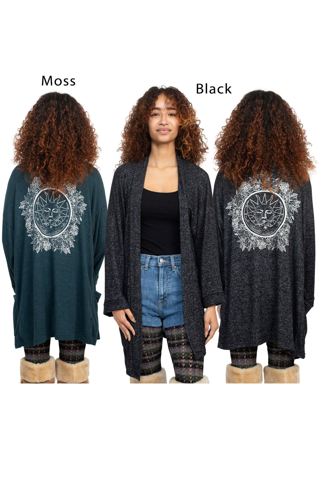 Boho Celestial Kimono Cardigan: Soft Knit, Open Front, Mid Length ...