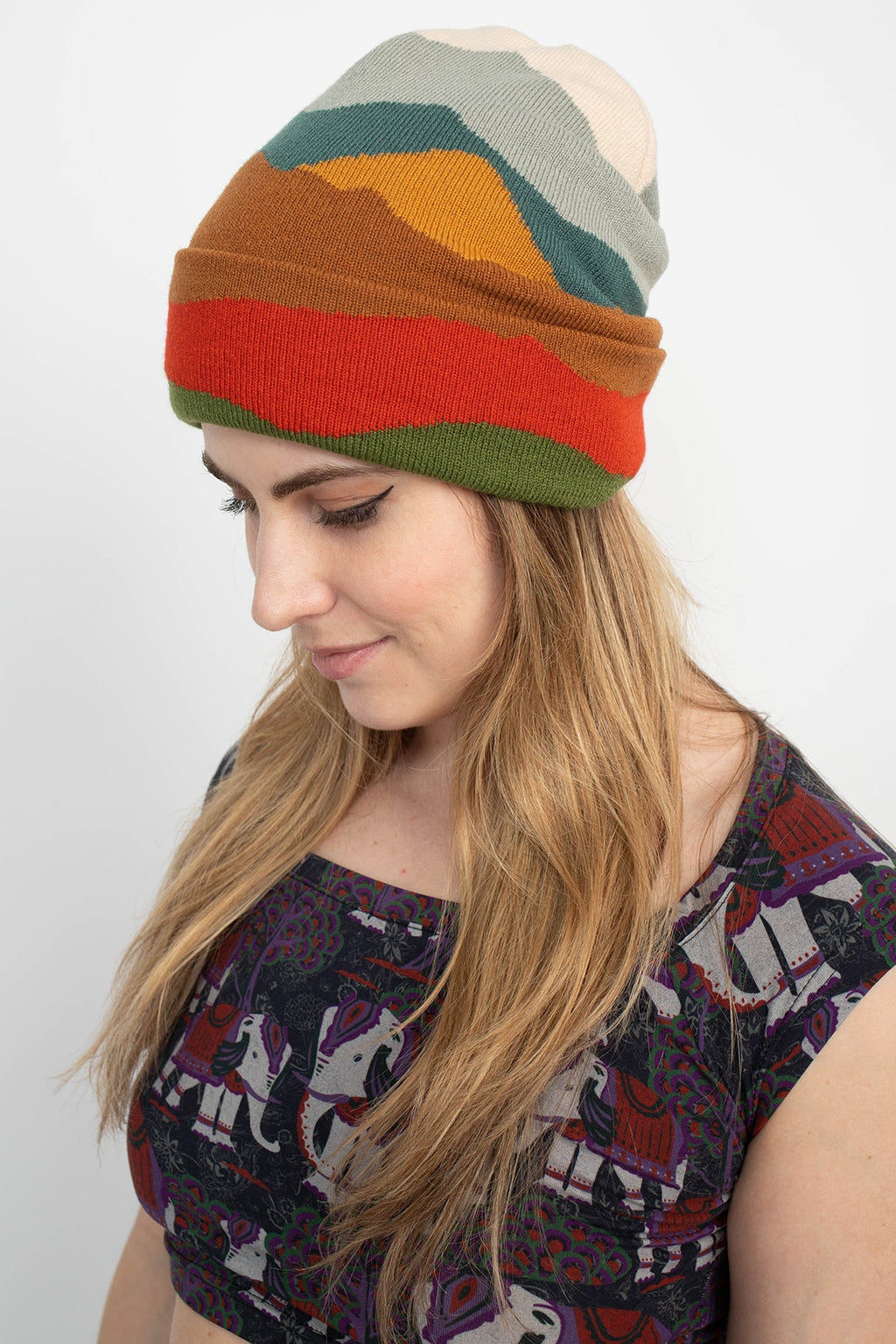 Stay cozy in our Machine Knit Mountain Landscape Beanie | Warm Winter ...